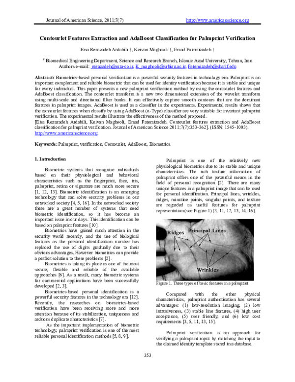 (PDF) Contourlet Features Extraction and AdaBoost Classification for Palmprint Verification