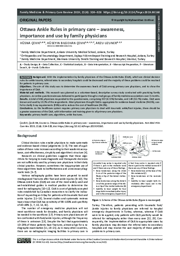 (PDF) Ottawa Ankle Rules in primary care – awareness, importance and use by family physicians