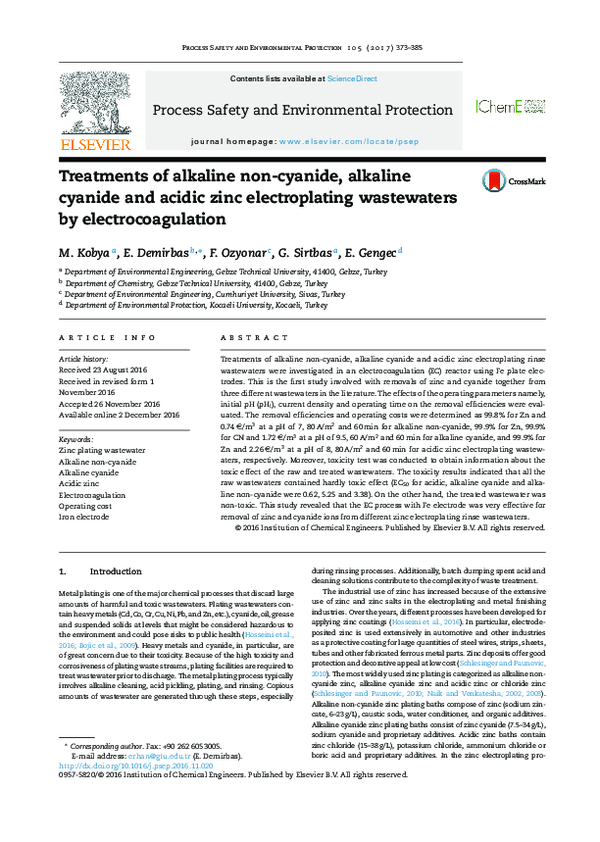 (PDF) Treatments of alkaline non-cyanide, alkaline cyanide and acidic ...