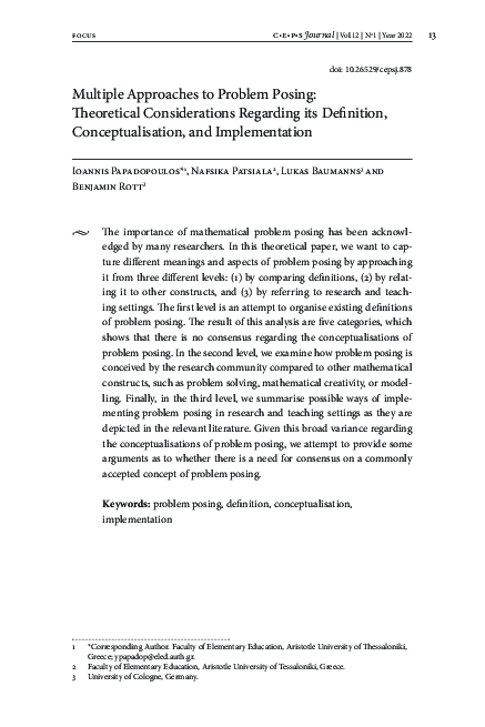 (PDF) Multiple Approaches to Problem Posing: Theoretical Considerations ...
