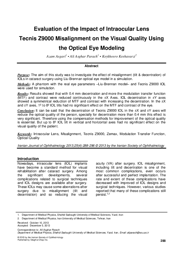 (PDF) Evaluation of the Impact of Intraocular Lens Tecnis Z9000 ...