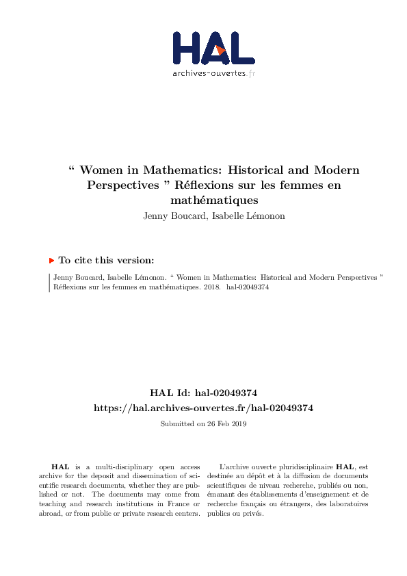 (PDF) « Women in Mathematics: Historical and Modern Perspectives ...
