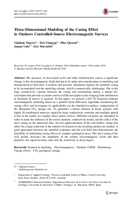 (PDF) 3D Electromagnetic Modeling of Casing Effects in Surveys