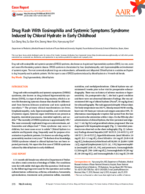 (PDF) [Drug rash with eosinophilia and systemic symptoms (DRESS ...