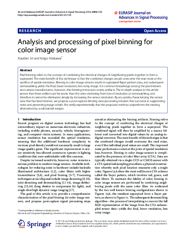 (PDF) Analysis and processing of pixel binning for color image sensor