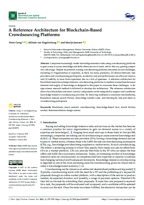 Pdf A Reference Architecture For Blockchain Based Crowdsourcing Platforms