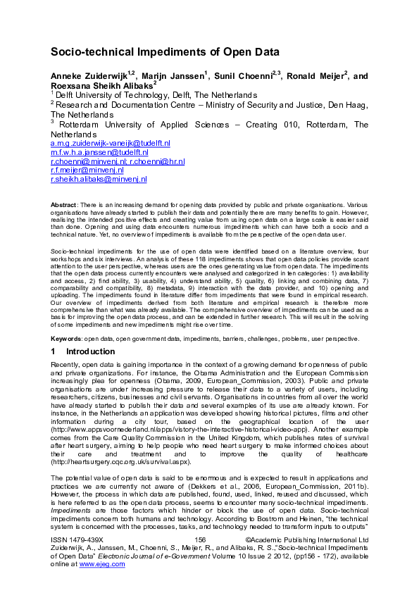 (PDF) Socio-technical Impediments of Open Data
