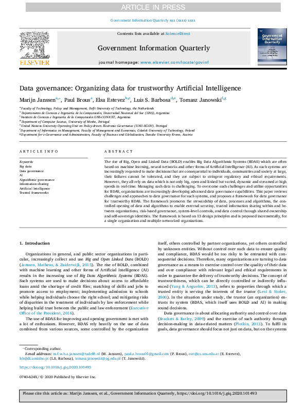 (PDF) Data governance: Organizing data for trustworthy Artificial Intelligence