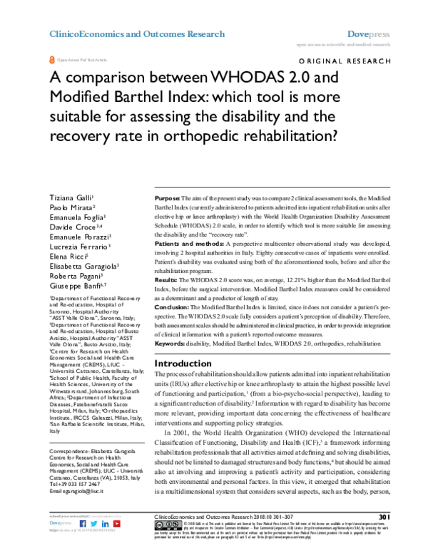 (PDF) A comparison between WHODAS 2.0 and Modified Barthel Index: which ...