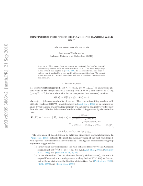 (PDF) Continuous time `true' self-avoiding random walk on Z