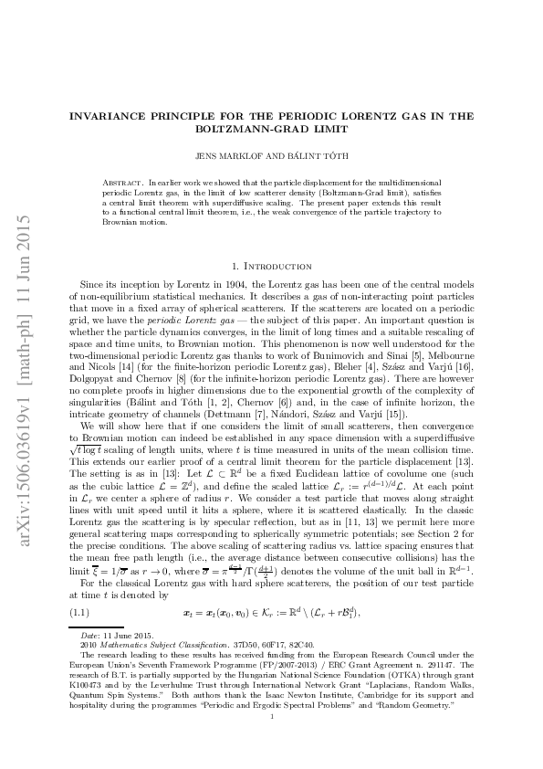(PDF) Invariance principle for the periodic Lorentz gas in the ...