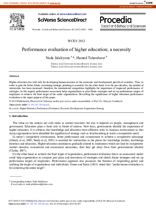 (PDF) Performance Evaluation of Higher Education; A Necessity