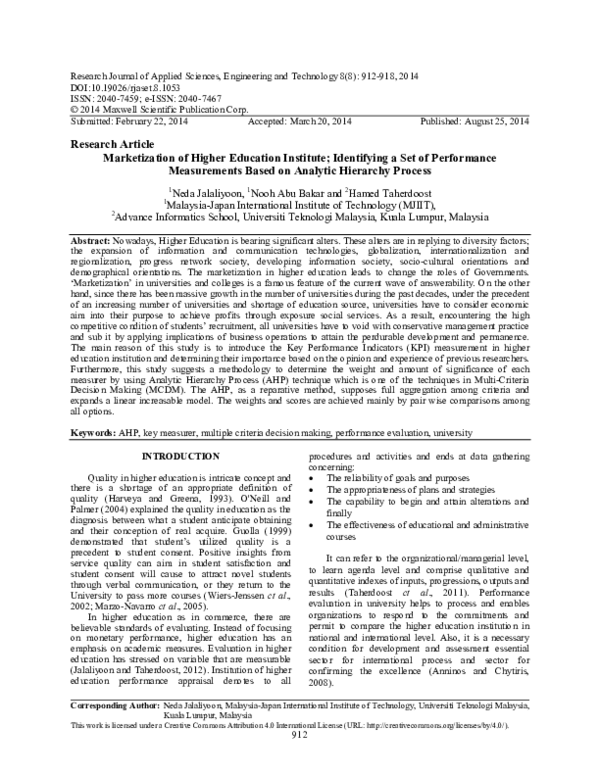 (PDF) Marketization of Higher Education Institute; Identifying a Set of ...