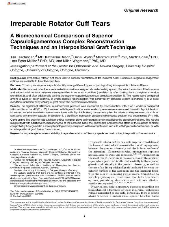 (PDF) Irreparable Rotator Cuff Tears: A Biomechanical Comparison of ...