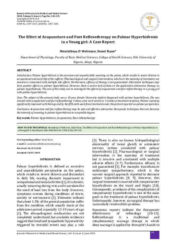 (PDF) The Effect of Acupuncture and Foot Reflexotherapy on Palmar ...