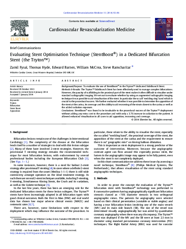 (PDF) Evaluating Stent Optimisation Technique (StentBoost®) in a ...