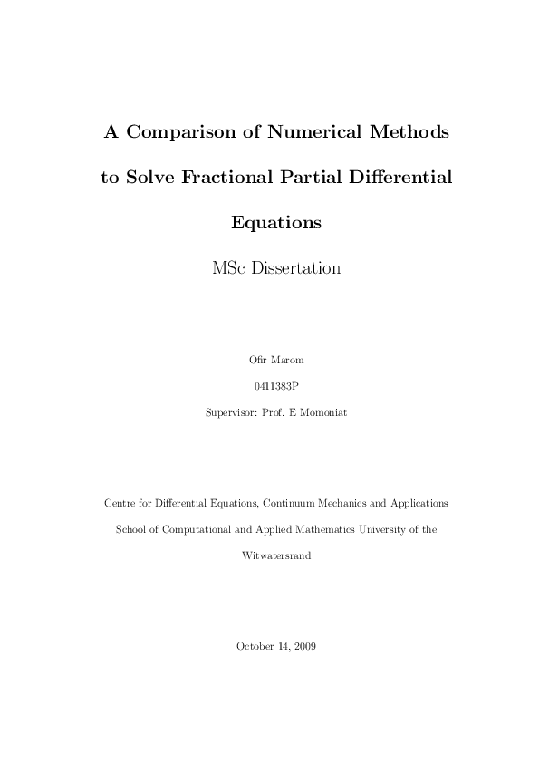 Pdf A Comparison Of Numerical Methods To Solve Fractional Partial