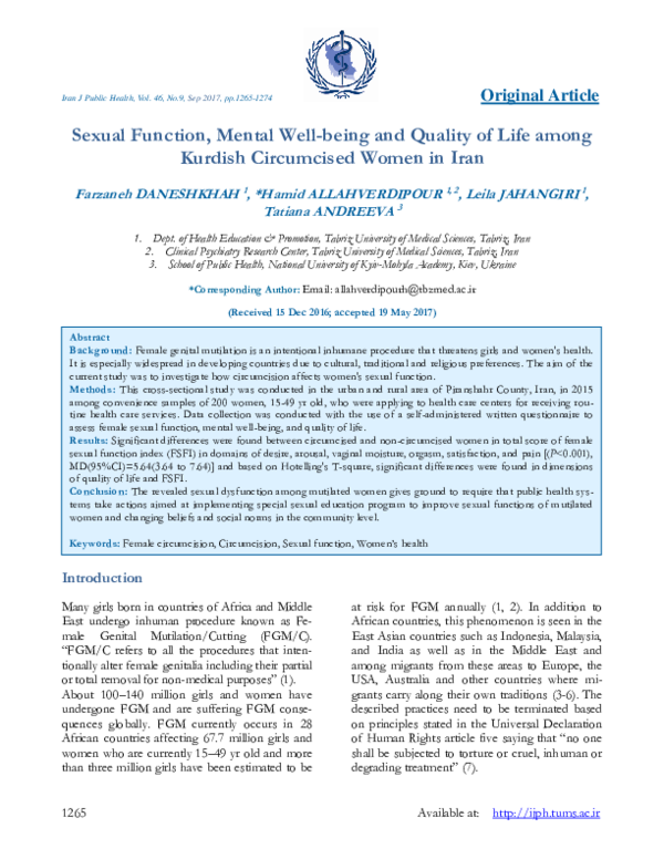 Pdf Sexual Function Mental Well Being And Quality Of Life Among