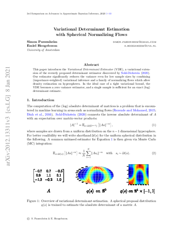 (PDF) Variational Determinant Estimation with Spherical Normalizing Flows | Simon Passenheim ...