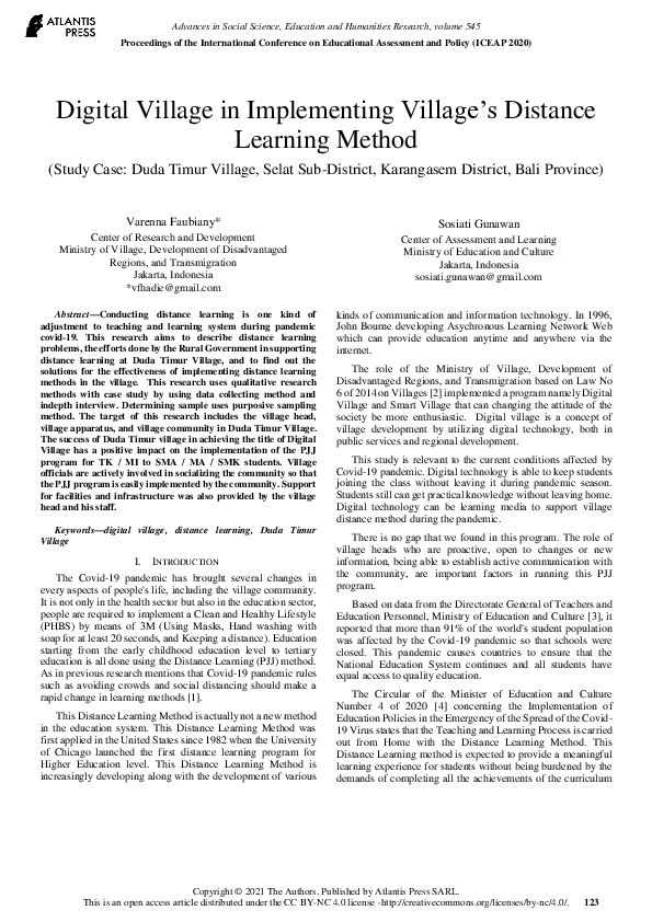 (PDF) Digital Village in Implementing Village’s Distance Learning Method