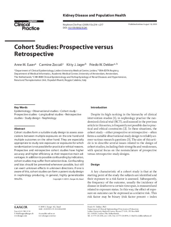 (PDF) Cohort Studies: Prospective versus Retrospective