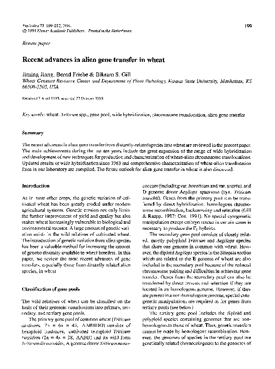(PDF) Recent advances in alien gene transfer in wheat