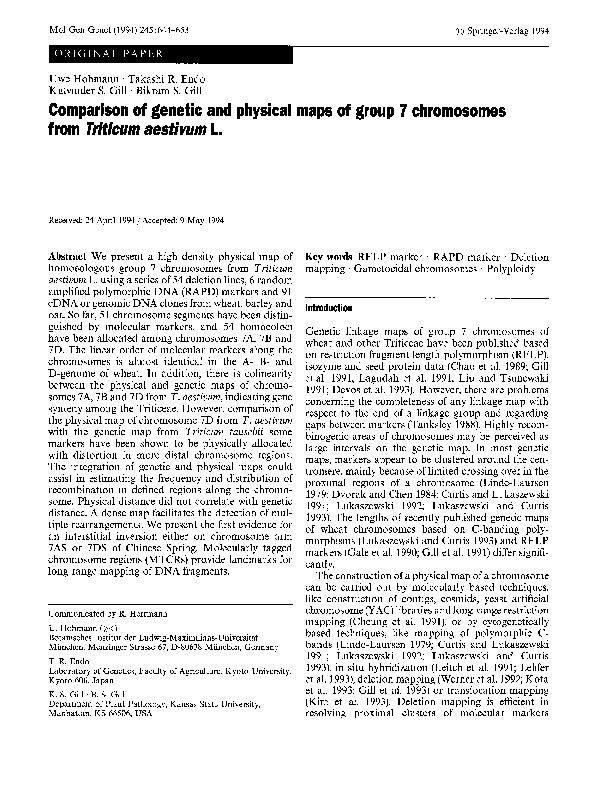 (PDF) Comparison of genetic and physical maps of group 7 chromosomes ...