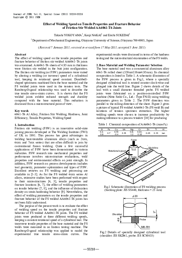 (PDF) Effect of Welding Speed on Tensile Properties and Fracture Behavior of Friction Stir ...