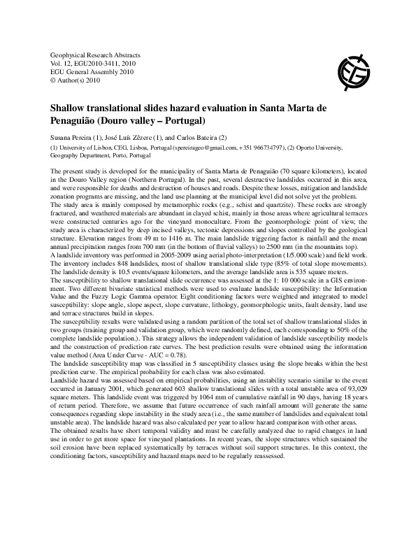 (PDF) Shallow Translational Slides Hazard Evaluation In Santa Marta De ...