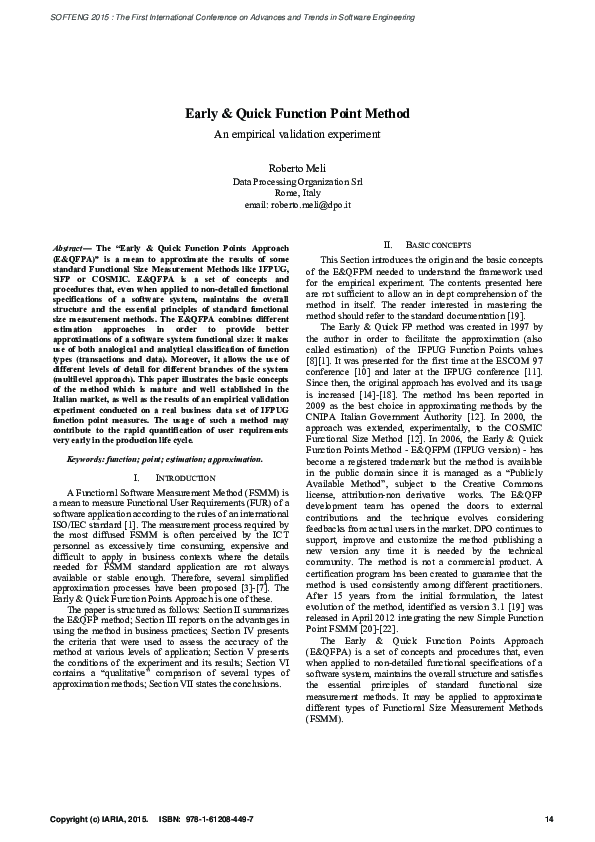 (PDF) Early & Quick Function Point Method An empirical validation experiment