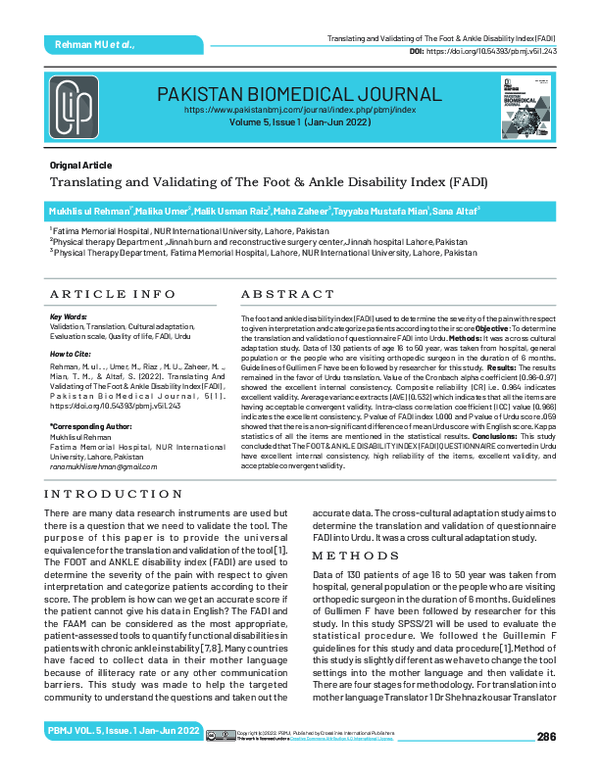 (PDF) Translating And Validating of The Foot & Ankle Disability Index ...