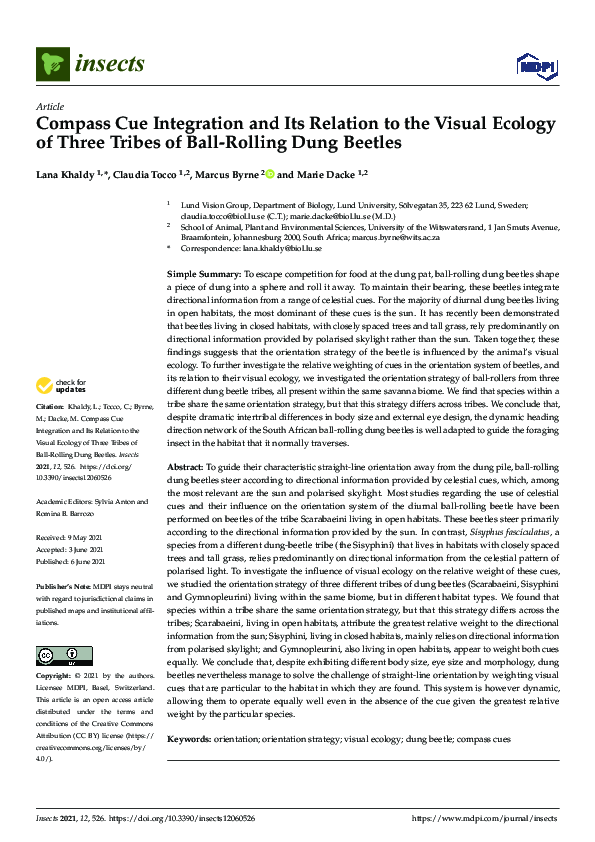 (PDF) Compass Cue Integration and Its Relation to the Visual Ecology of Three Tribes of Ball ...
