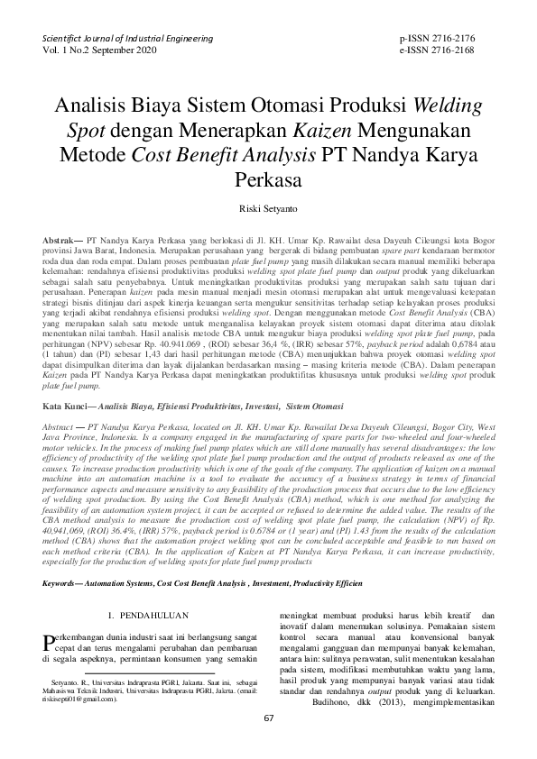 (PDF) Analisis Biaya Sistem Otomasi Produksi Welding Spot dengan ...