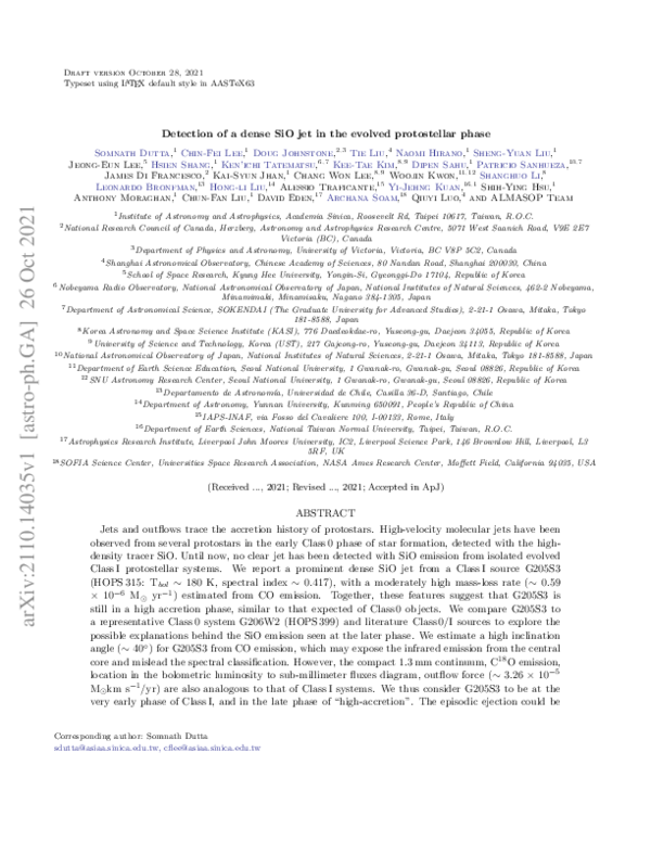 (PDF) Detection of a dense SiO jet in the evolved protostellar phase