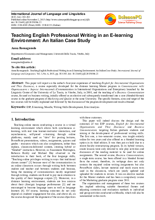 (PDF) Teaching English Professional Writing in an E-learning ...