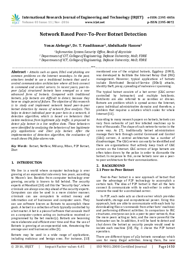 Pdf Network Based Peer To Peer Botnet Detection