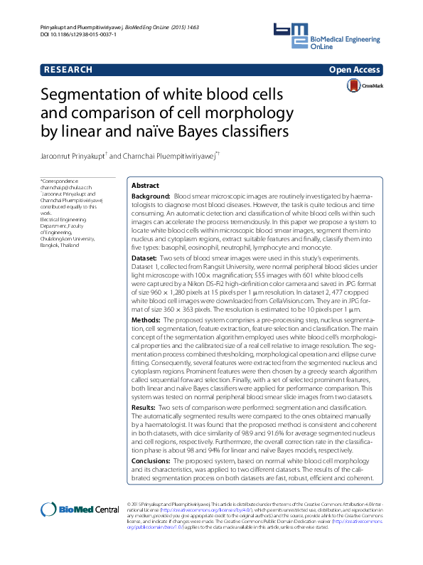 (PDF) Segmentation of white blood cells and comparison of cell ...