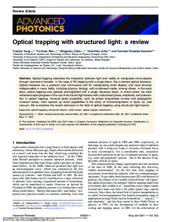 (PDF) Optical trapping with structured light: a review
