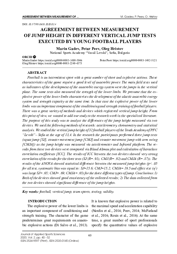 (PDF) Agreeement Between Measurement of Jump Height in Different ...
