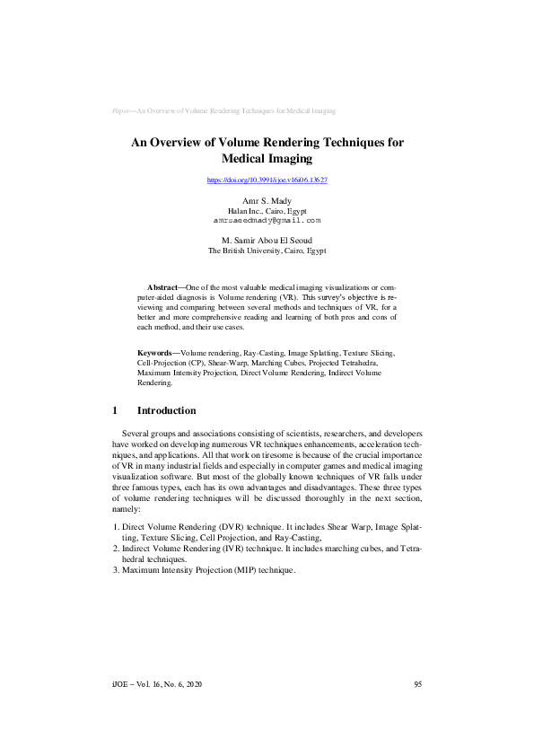 (PDF) An Overview of Volume Rendering Techniques for Medical Imaging