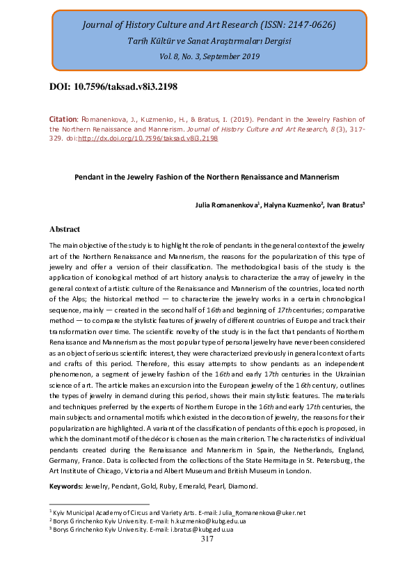 (PDF) Pendant in the Jewelry Fashion of the Northern Renaissance and ...
