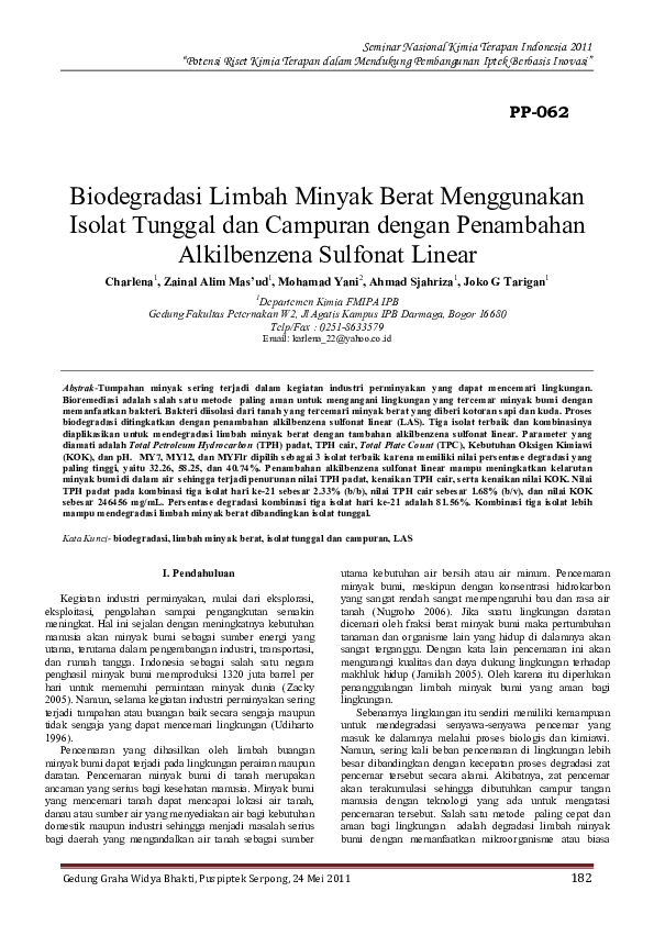 (PDF) Biodegradasi Limbah Minyak Berat Menggunakan Isolat Tunggal dan ...