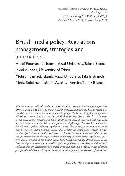 (PDF) British media policy: Regulations, management, strategies and ...