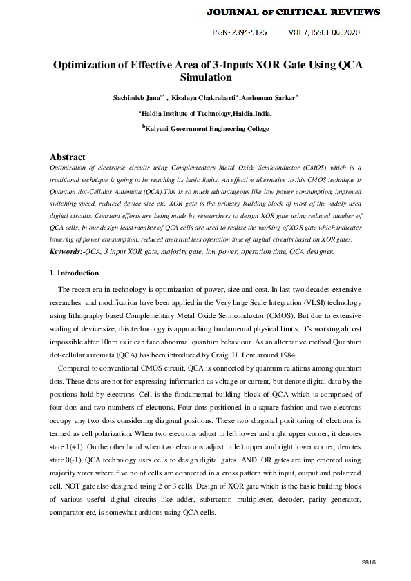 (PDF) Optimization of Effective Area of 3-Inputs XOR Gate Using QCA ...