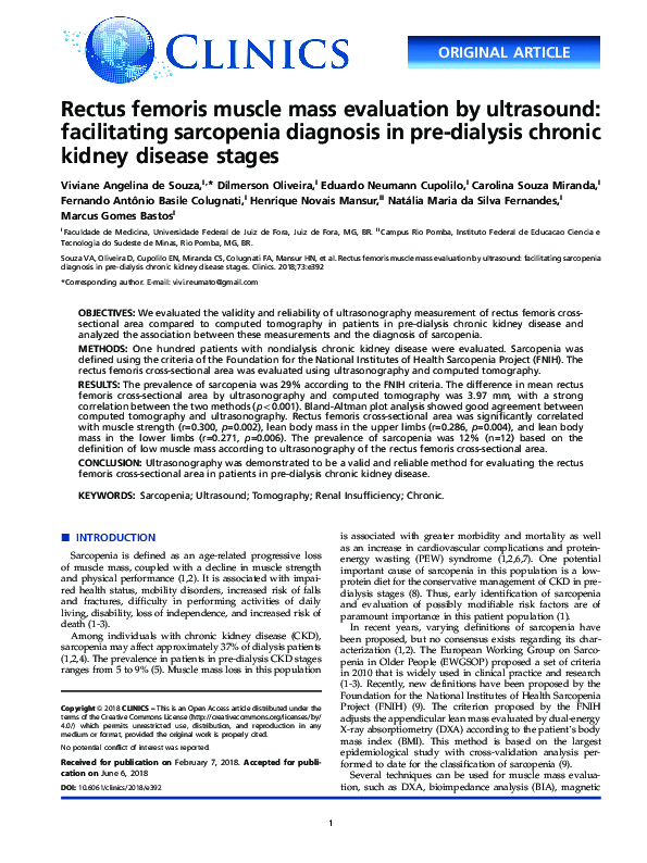 (PDF) Rectus femoris muscle mass evaluation by ultrasound: facilitating ...