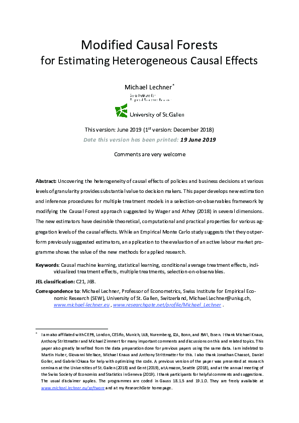 (PDF) Modified Causal Forests for Estimating Heterogeneous Causal Effects