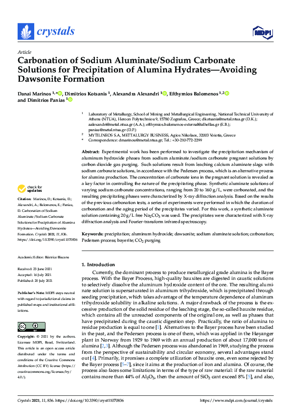 (PDF) Carbonation of Sodium Aluminate/Sodium Carbonate Solutions for ...