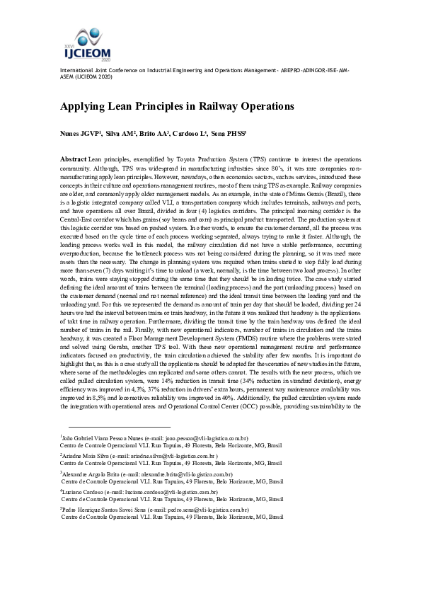 (PDF) Applying Lean Principles in Railway Operations