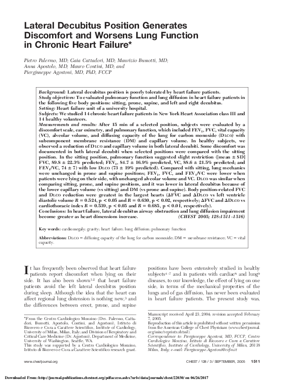 (PDF) Lateral Decubitus Position Generates Discomfort and Worsens Lung ...