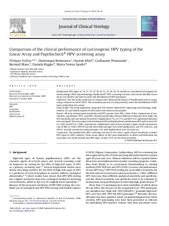 (PDF) Comparison of the clinical performance of carcinogenic HPV typing ...